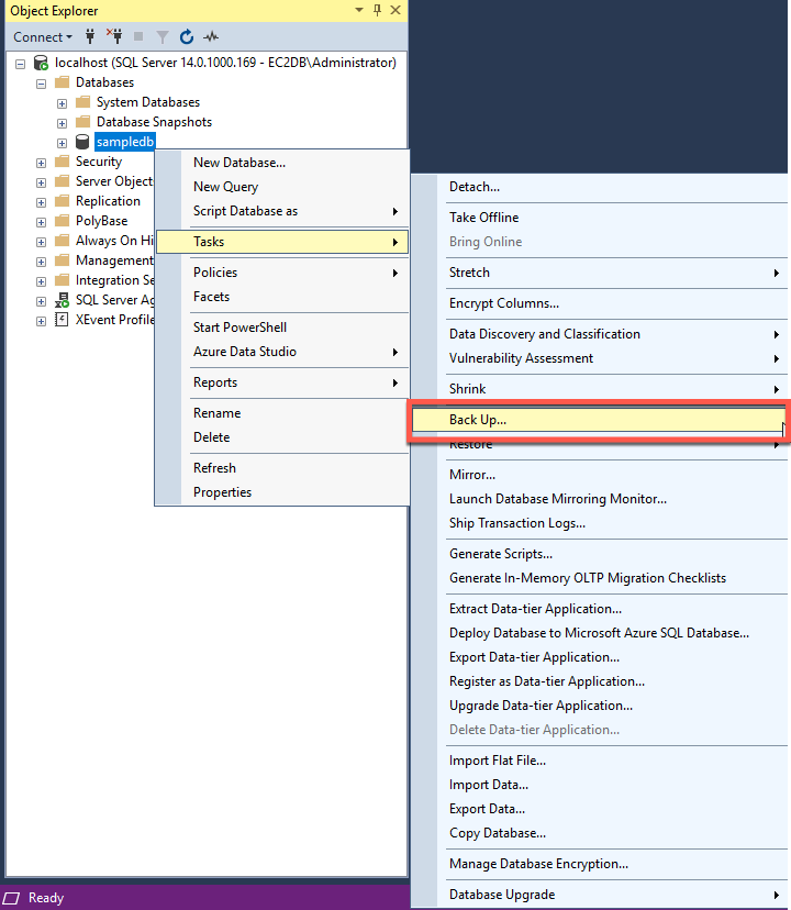 Backup A Database Via Ssms Mssql To Sql Server On Rds Workshop 6263